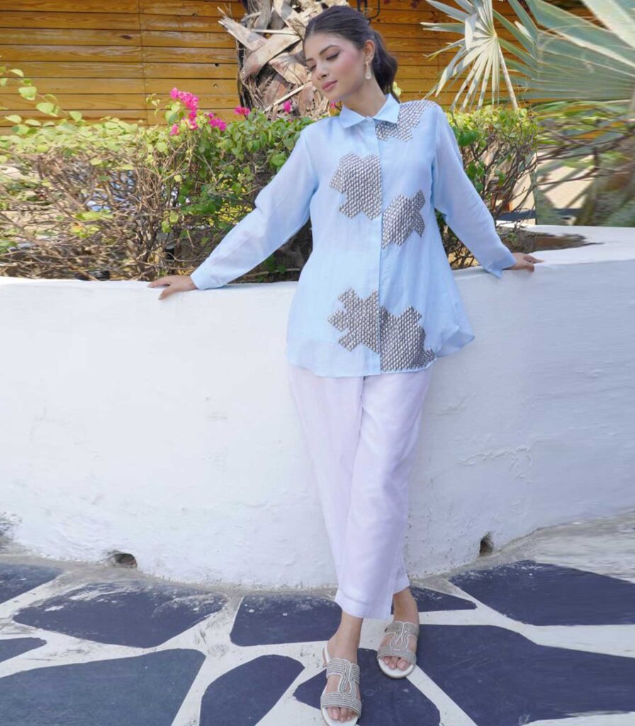 Blue Assymetric Coller top – Tifara